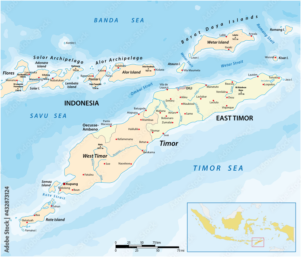 Map of Timor Island, East Timor and Indonesia Stock Vector | Adobe Stock
