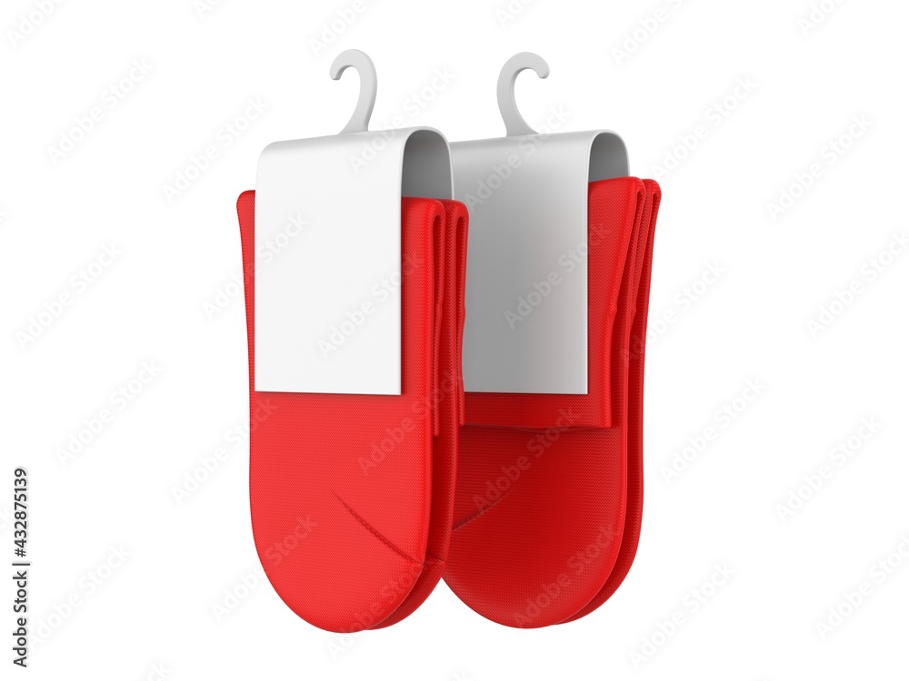 Sock Packaging with hang tab label template, 3d render illustration ...