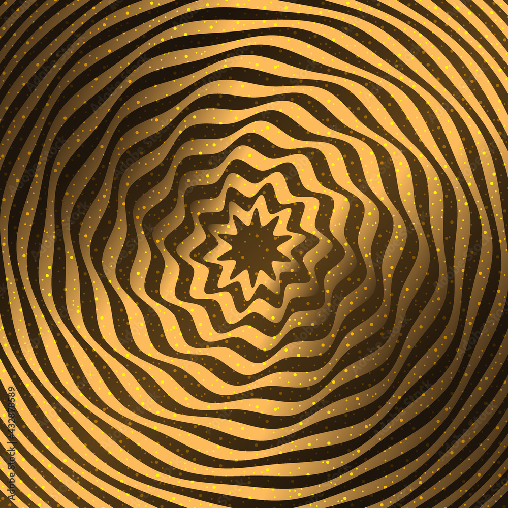 Gold background. Optical illusion in the form of a spiral twisted tape ...