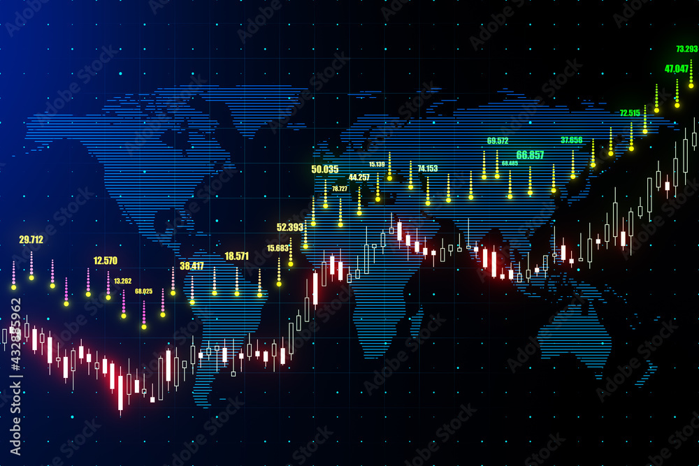 Global trading concept with glowing financial chart growing candlestick ...