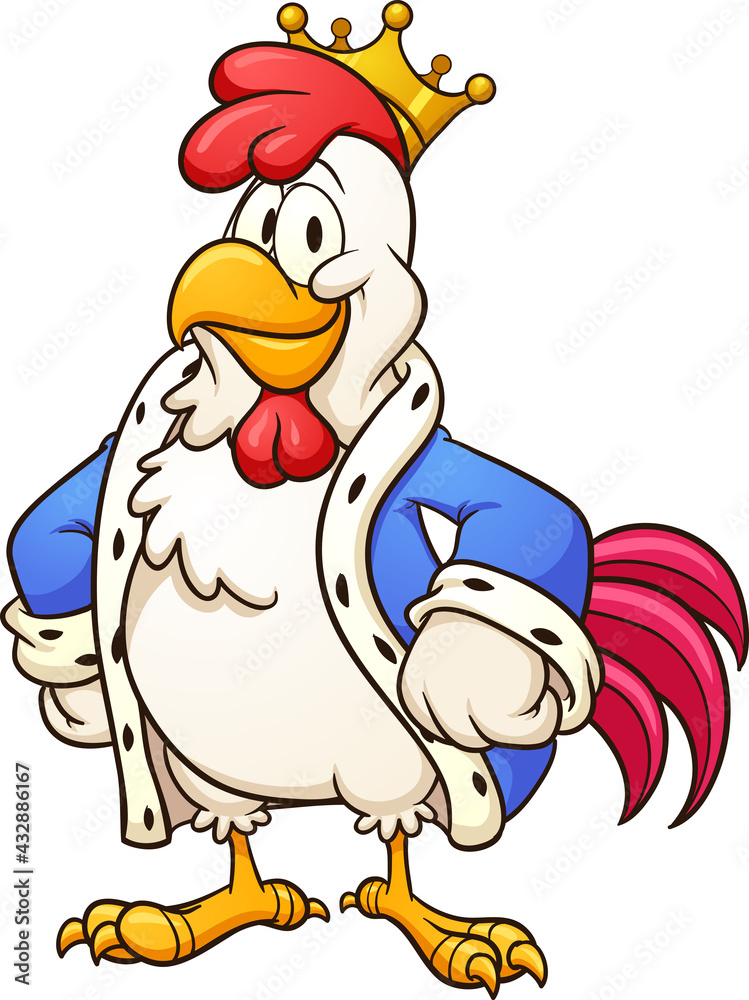 King chicken cartoon character looking proud. Vector clip art ...