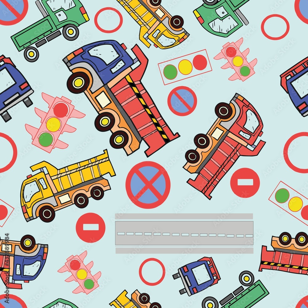 cars truck kids cartoon pictures road dump truck doodle sketch patern ...