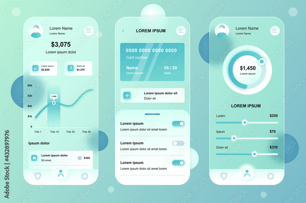 Online banking neumorphic elements kit for mobile app. Accounting in ...