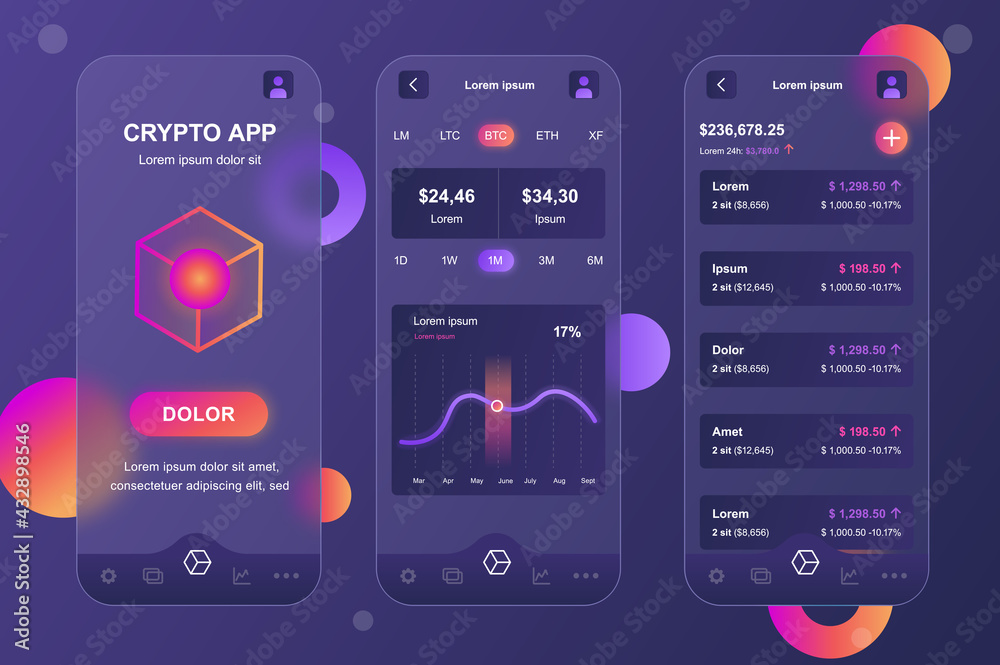 Cryptocurrency neumorphic elements kit for mobile app. Bitcoin mining ...