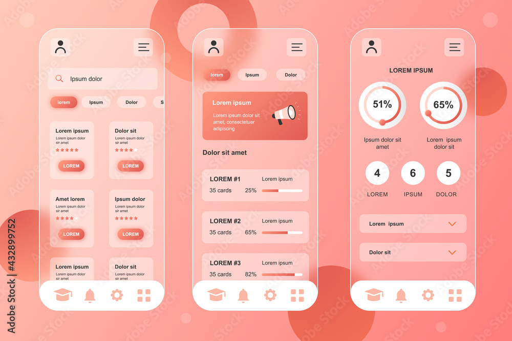 Online learning neumorphic elements kit for mobile app. Courses list ...