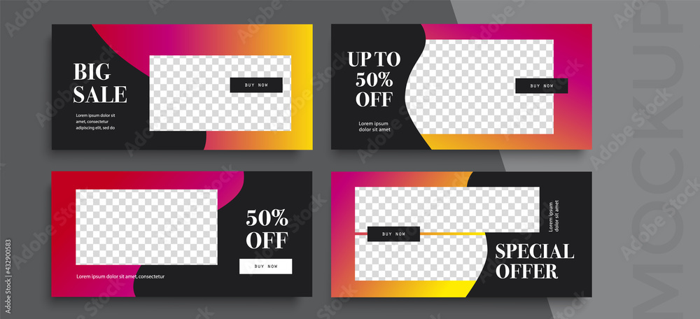 Horizontal sale banner layout design. Set of bright vibrant banners ...