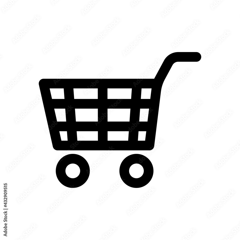 Grocery cart icon. Shopping. Black contour linear silhouette. Side view ...