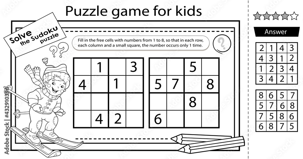Sudoku puzzle. Logic puzzle for kids. Education game for children. Boy ...