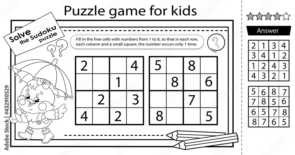 Solve the sudoku puzzle together with the little chick. Logic puzzle ...