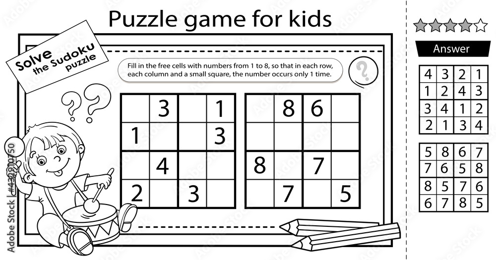Sudoku puzzle. Logic puzzle for kids. Education game for children. Boy ...