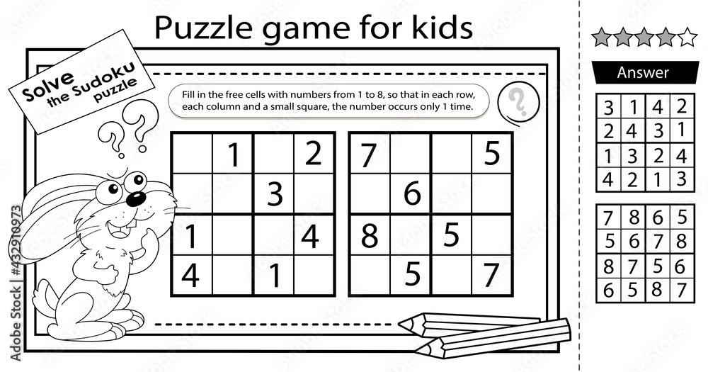 Solve the sudoku puzzle together with the little rabbit. Logic puzzle ...