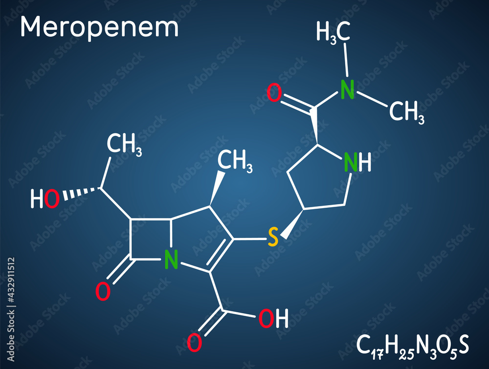 Meropenem molecule. It is broad-spectrum carbapenem antibiotic ...