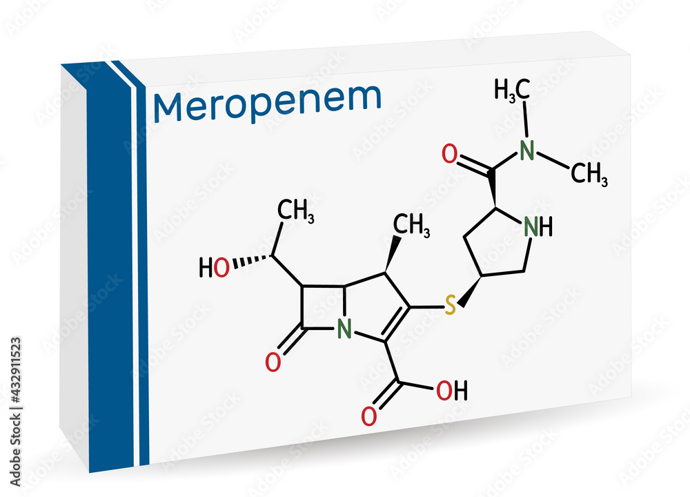 Meropenem molecule. It is broad-spectrum carbapenem antibiotic ...