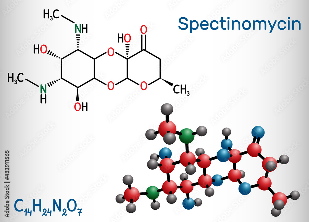 Spectinomycin molecule. It is pyranobenzodioxin , aminocyclitol ...