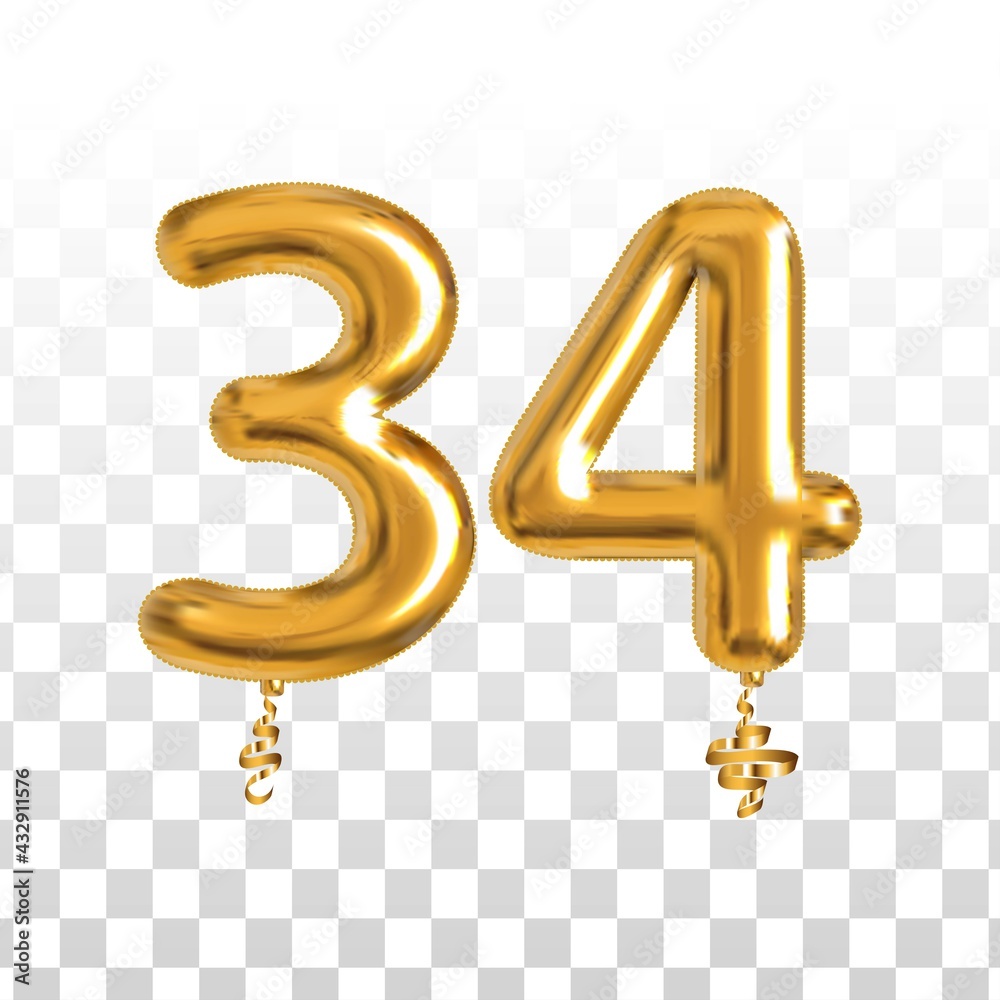 Vector realistic isolated golden balloon number of 34 for invitation ...