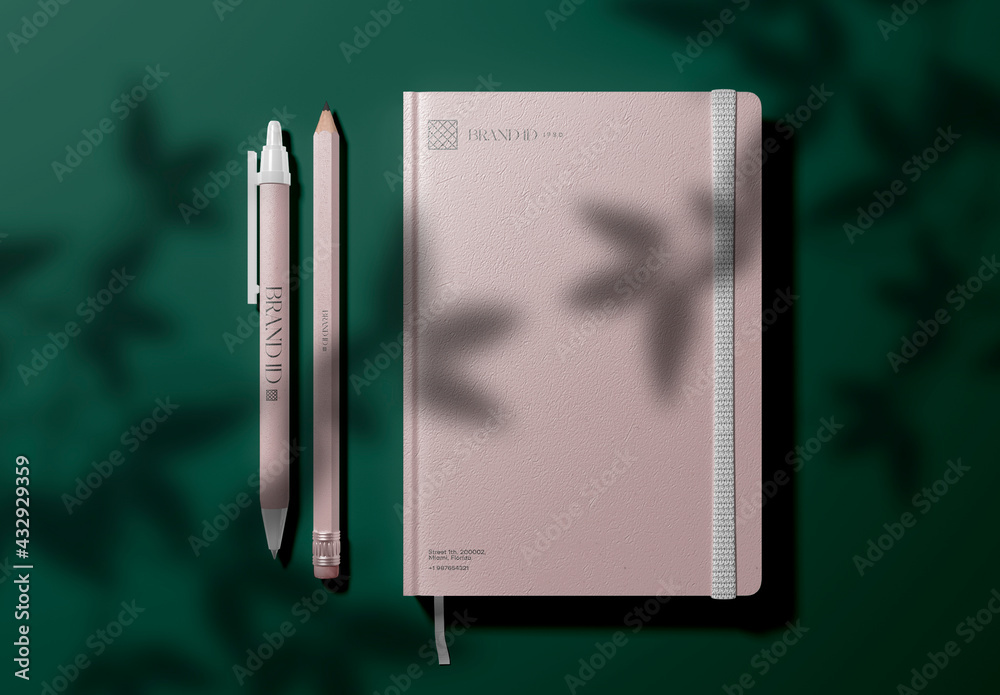 Top View of Personal Planner with Two Pen Mockup Stock Template | Adobe ...
