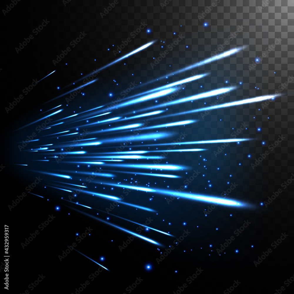 Abstract light speed motion effect, blue light trail. Vector ...