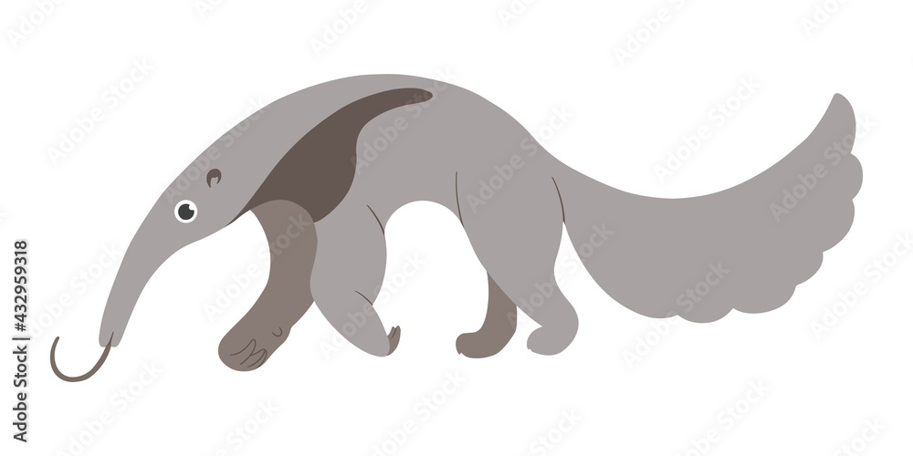 Vector cute anteater. Stock illustration of anteater in cartoon style ...
