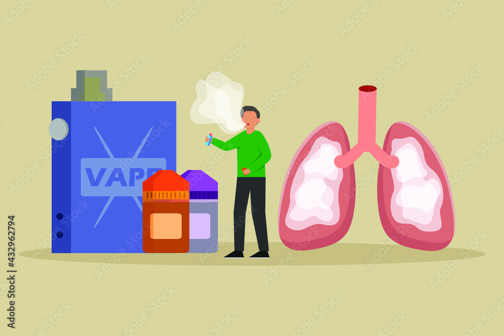 Vaping vector concept. Man enjoying vape with smoke inside lungs vector ...
