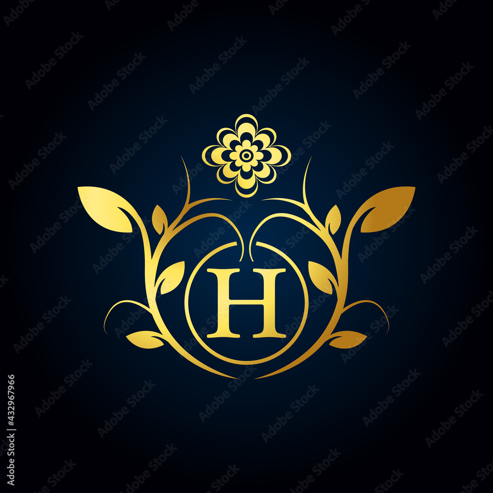 Elegant H Luxury Logo. Golden Floral Alphabet Logo with Flowers Leaves ...