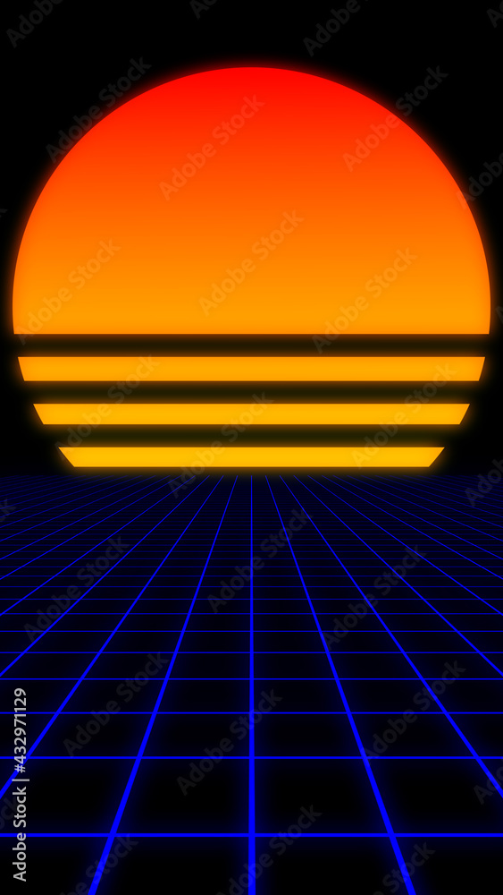 [Vertical]80's style blue grid line retro background material Stock ...