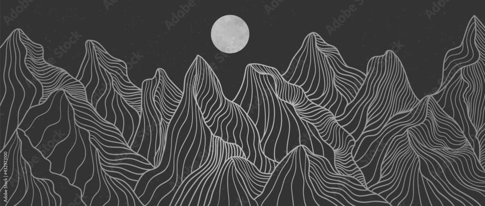 Landscape background with line art pattern vector. Abstract mountain ...