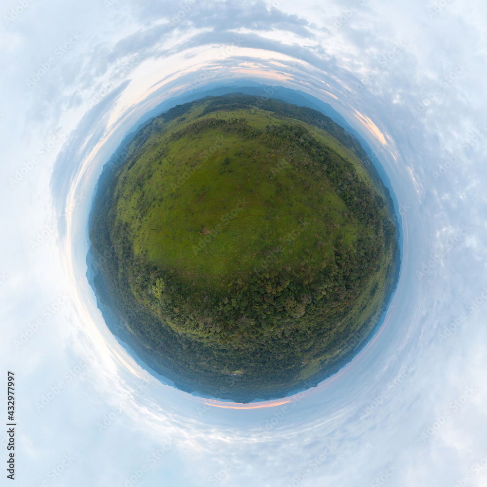 Little planet 360 degree sphere. Panorama of aerial view of national ...