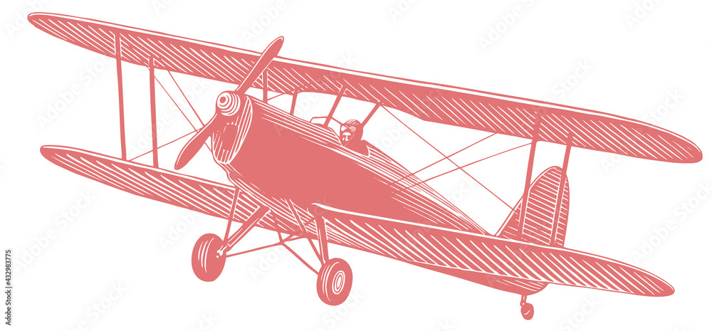 Airplane. Hand drawn engraving. Editable vector vintage illustration ...