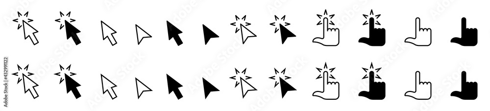 Set of flat icons of the cursor of a computer mouse and other ...