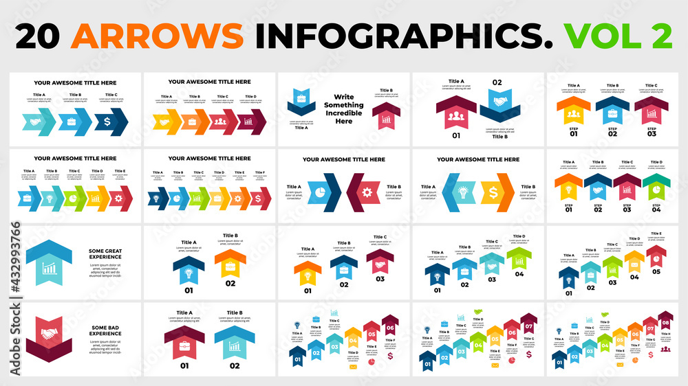 Arrows Vector Infographic. Vol 2. Presentation slide template. Chart ...