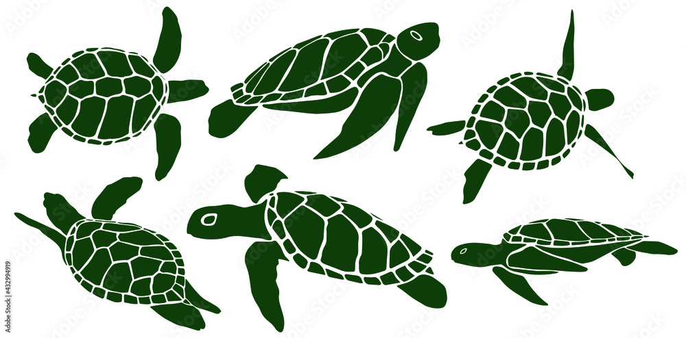 Turtle. Icon in deep green color, isolated on white background ...