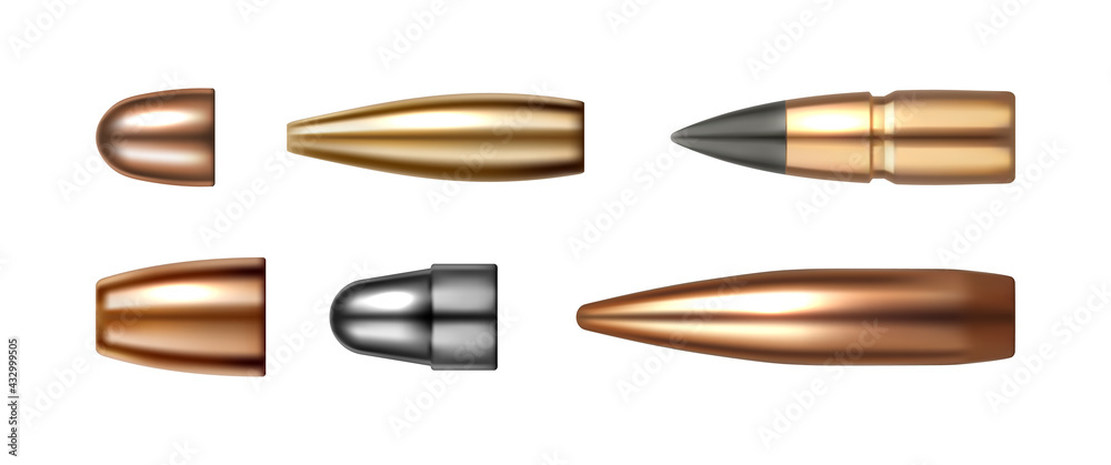 Set of bullet icons isolated on white. Vector cartridges, weapon ammo ...