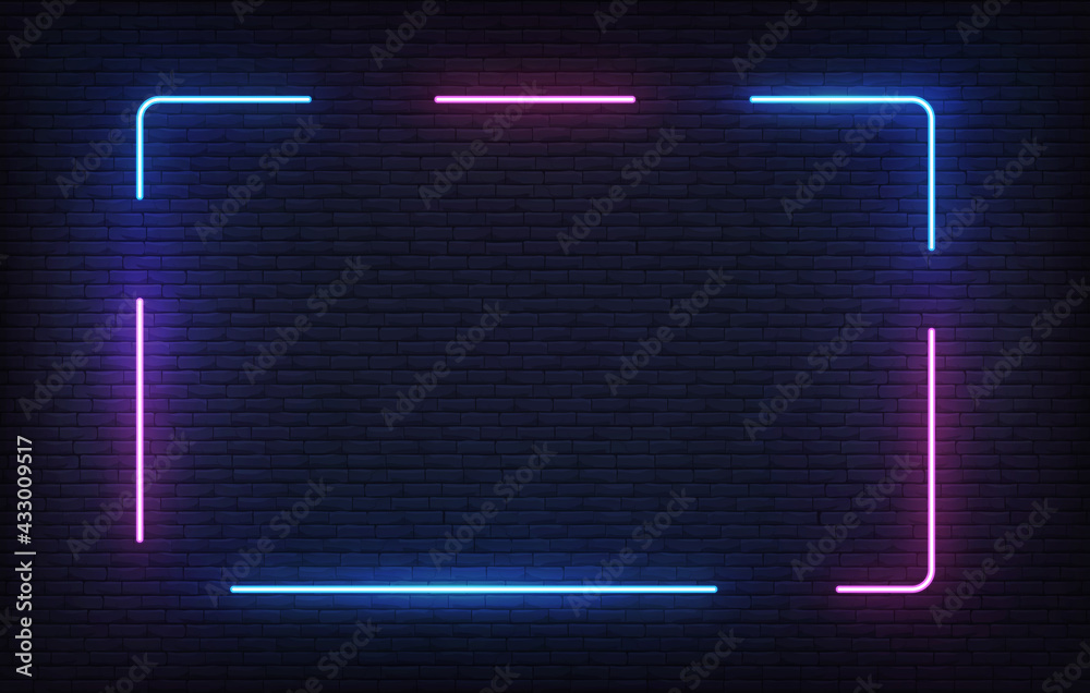 Neon frame template. Light banner design. Vector glowing rectangle ...
