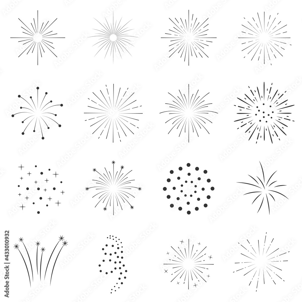 Set geometric form fireworks in simple style. Abstract shape creative ...