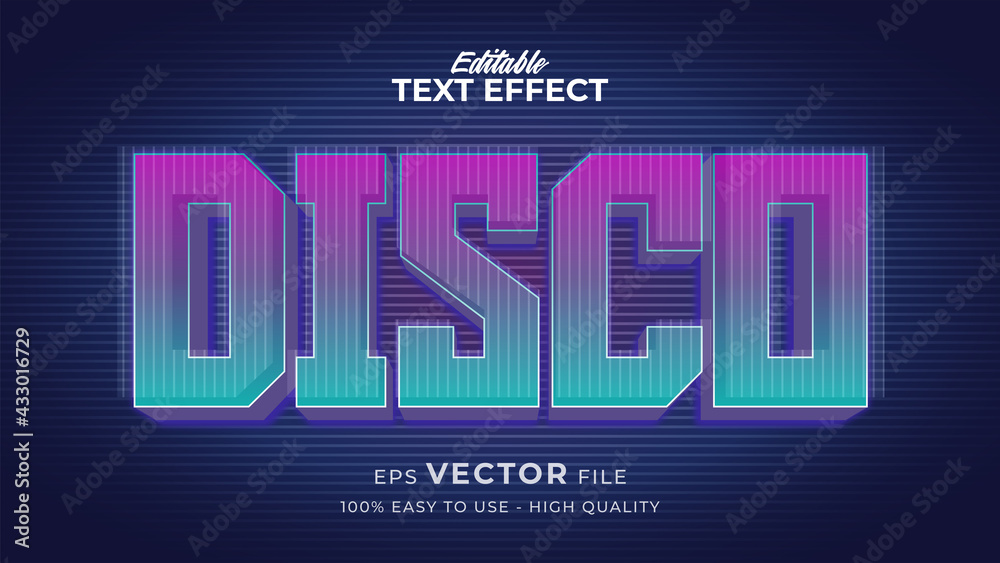 Editable text style effect - Disco Tech Retro text style theme Stock ...