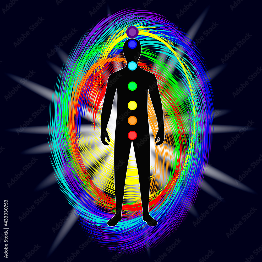 The aura of the body. The rainbow color marks the layers of the male ...
