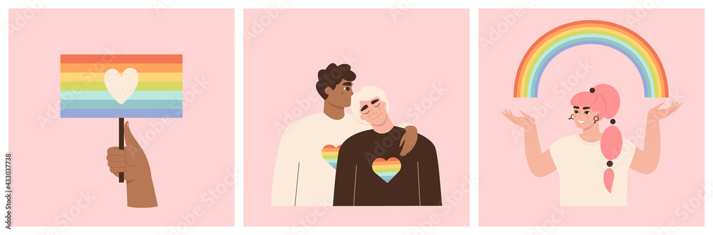 LGBT collection. Set of illustrations about gay relationship ...