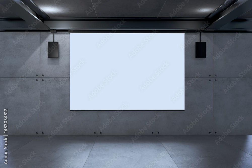 Blank projecter white screen on duty in the room.3D render. Stock ...