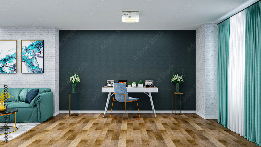 Stylish home office room, photorealistic 3D Illustration of the ...