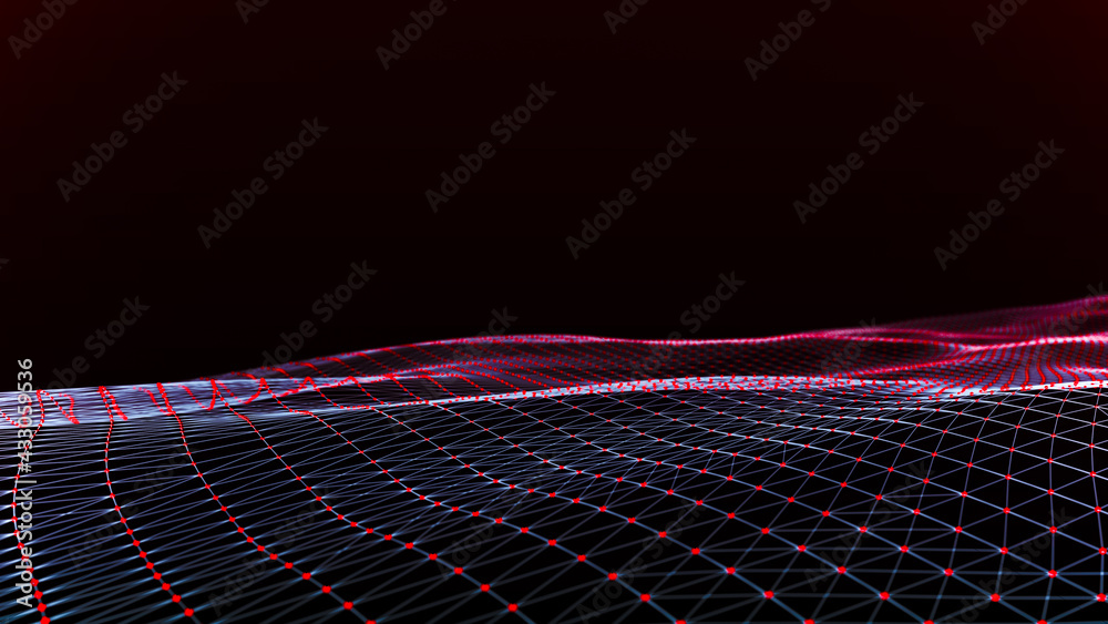 Abstract data background with the movement of luminous particles ...