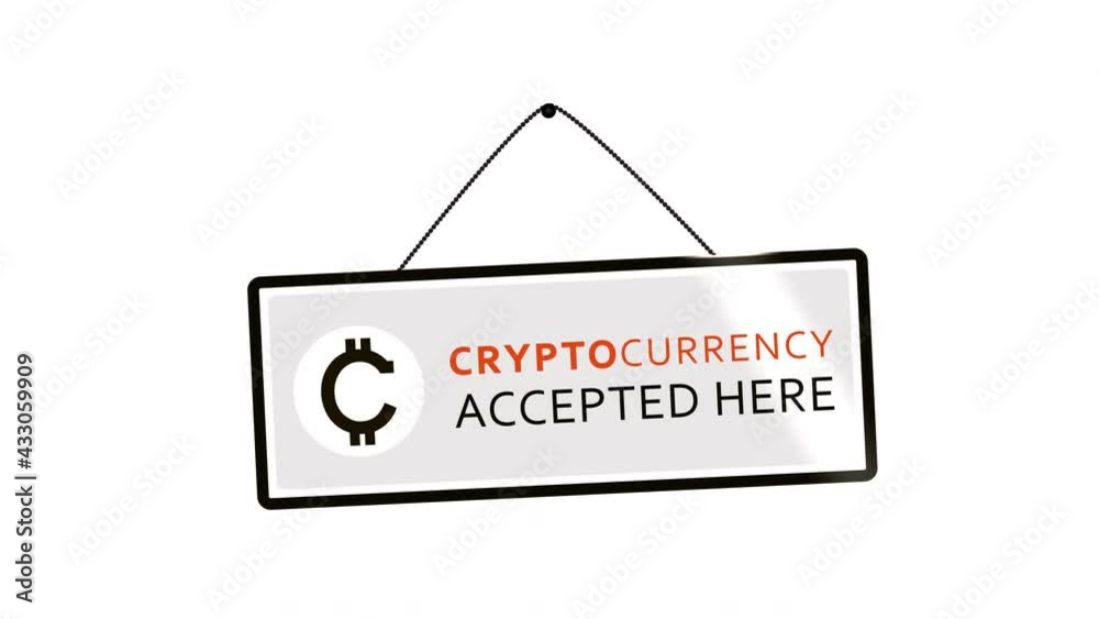 Cryptocurrency Accepted Here Sign Animation on White Background and ...