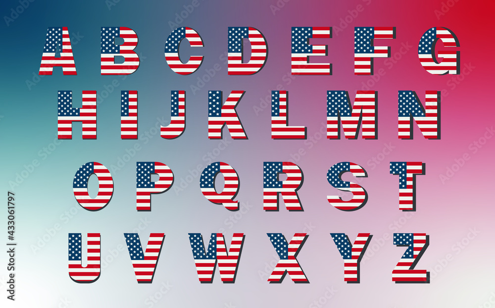 Vector Of the Usa Flag Alphabet From A to Z Stock Vector | Adobe Stock