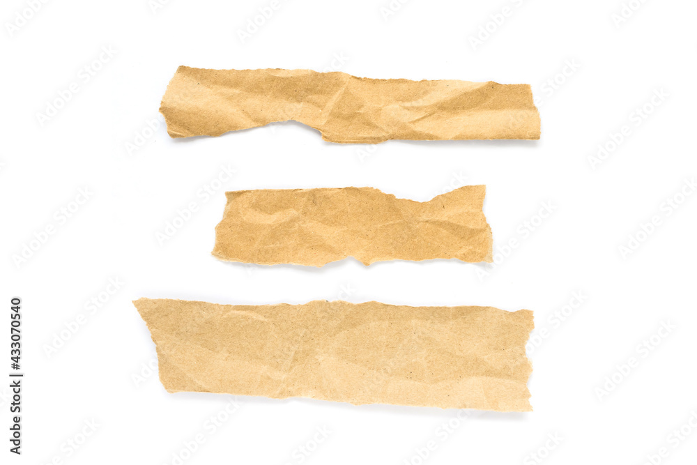 Recycled paper craft stick on a white background. Brown paper torn or ...
