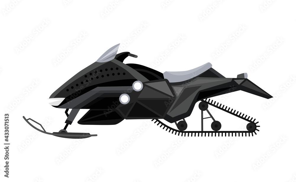 Winter ride on snowmobile. Motor sled, vehicle for extreme travelling ...