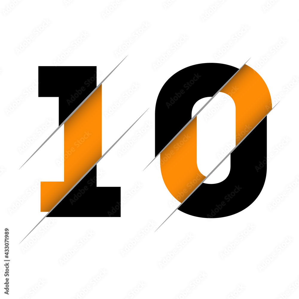 Number Ten, 10 isolated on white background with shadow. Vector ...