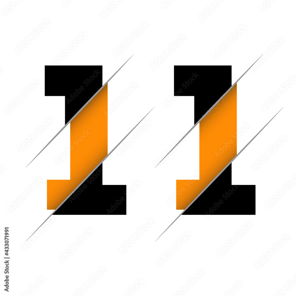 Number Eleven, 11 isolated on white background with shadow. Vector ...
