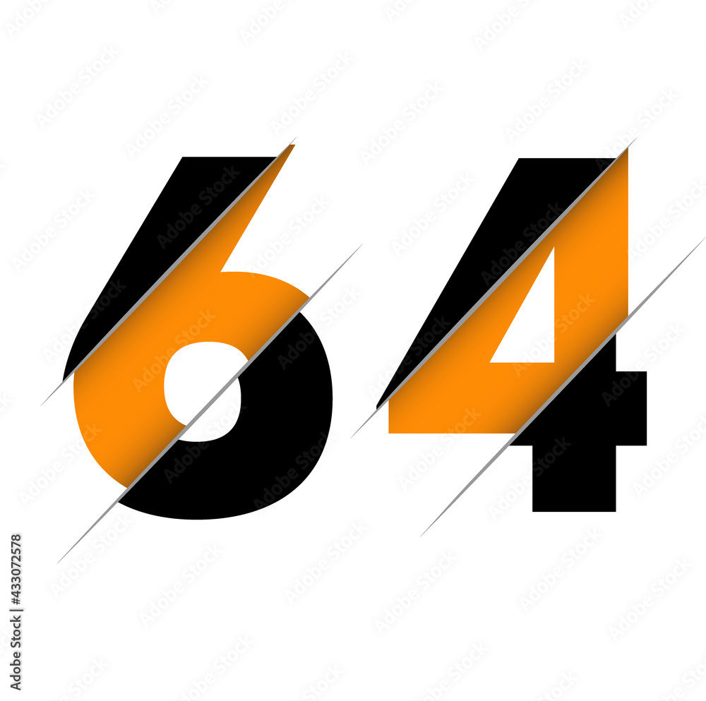 64 6 4 Number Logo Design with a Creative Cut and Black Circle ...