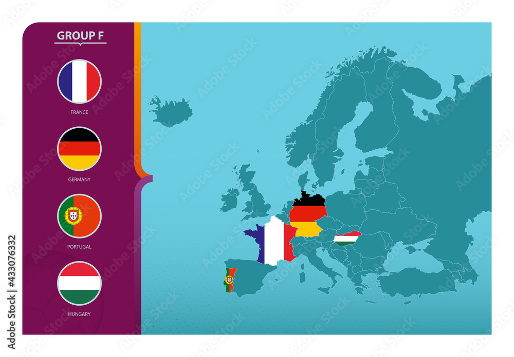 Map of Europe with marked maps of countries participating in group F of ...