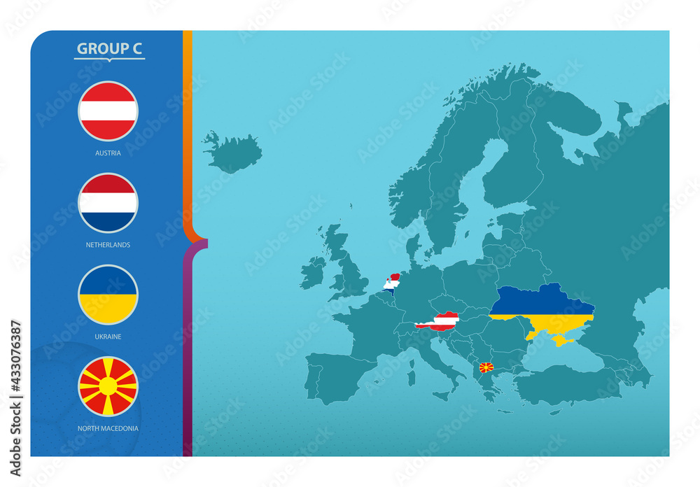 Map of Europe with marked maps of countries participating in group C of ...