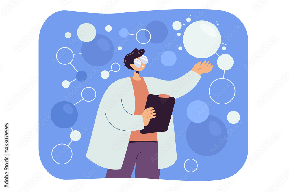 Cartoon character doing scientific research. Flat vector illustration ...
